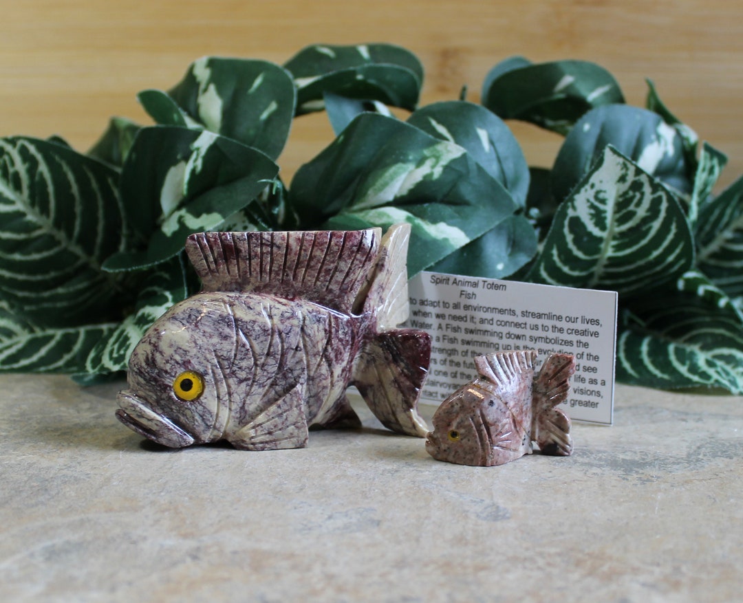 Fish Soapstone Carving Spirit Animal Totem Gifts for Guys Trendy Office ...