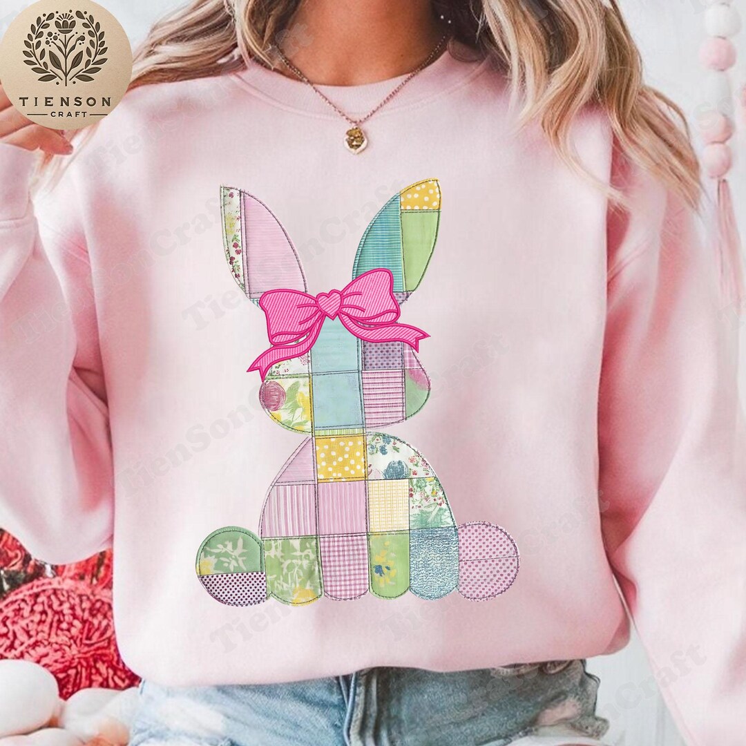 Easter Bunny Patchwork Png, Easter Holiday Sublimation Designs, Vintage ...