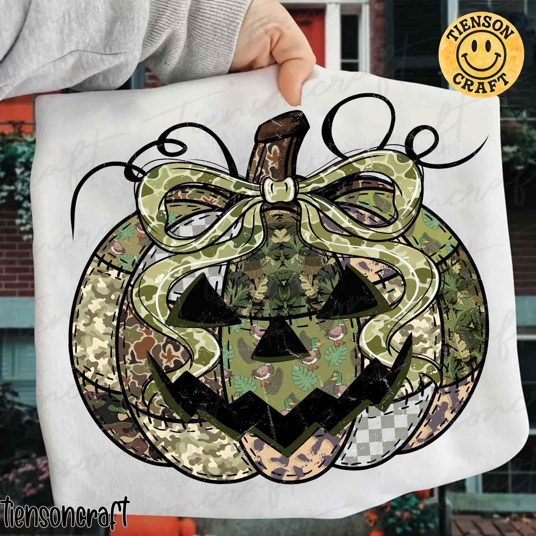 Patchwork Pumpkin Coquette PNG, Hunting Season Camo Bow PNG, Duck Plaid ...