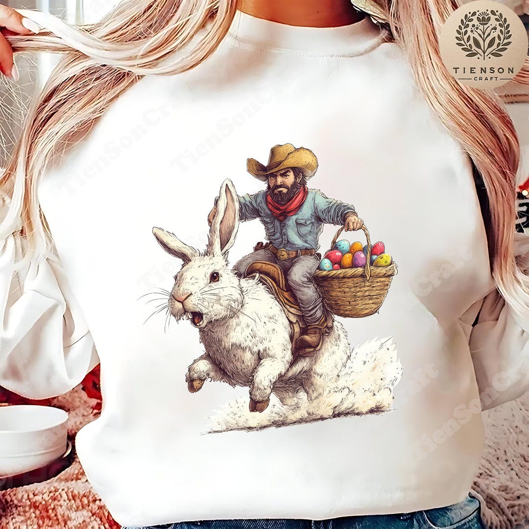 Retro Cowboy Riding Easter Bunny Png, Western Easter Sublimation Png ...