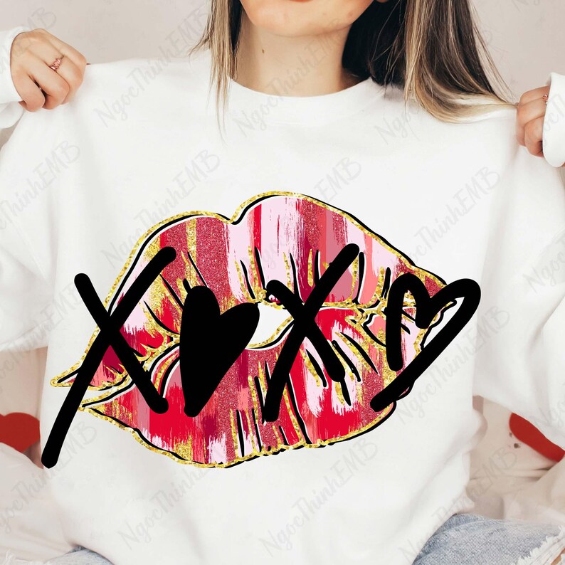 Hugs and Kisses Png, Brushstroke Lips Png, Retro Vday Png, Valentine Shirt Design, Xoxo ...