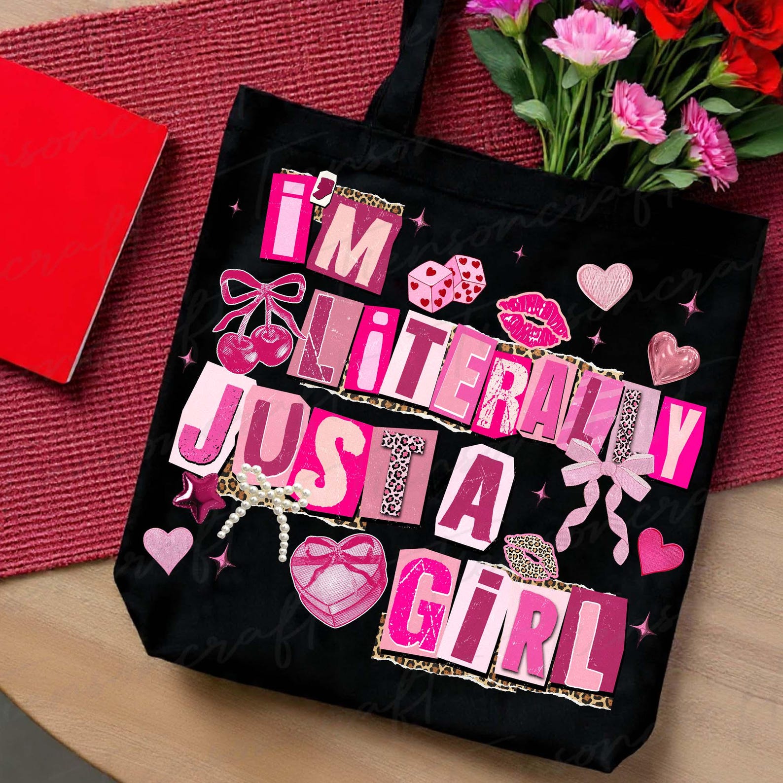 I’m Literally Just A Girl PNG, Preppy Collage Girly Bow Sticker, Trendy ...