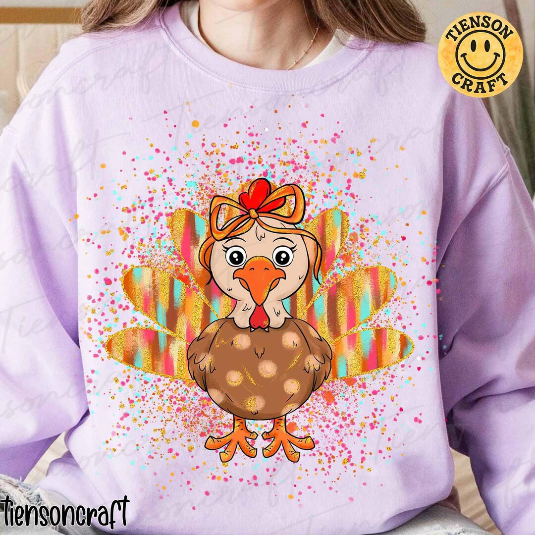Preppy Coquette Turkey PNG, Pumpkin Splatter PNG, Glitter Turkey ...
