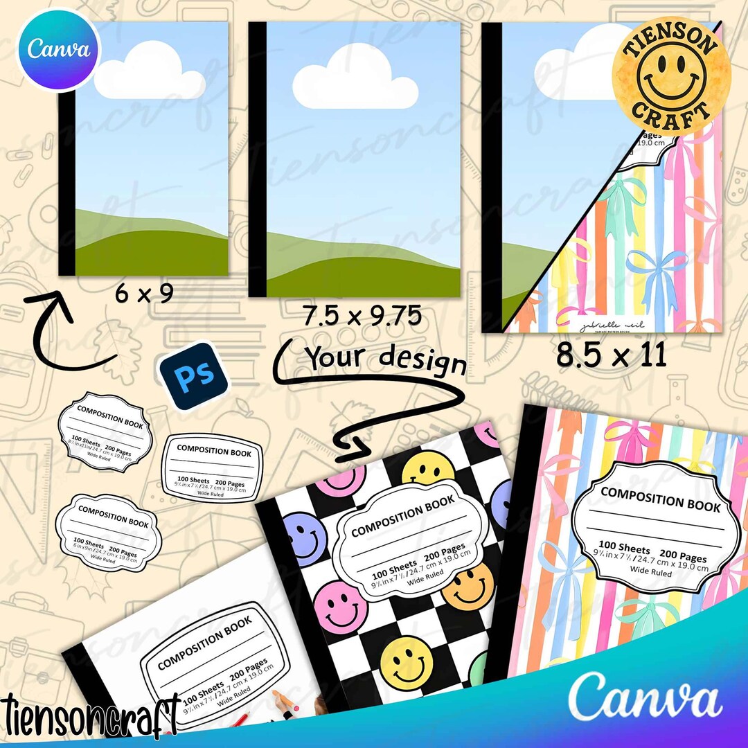 Custom Composition Notebook Cover Canva Template, Composition Notebook ...