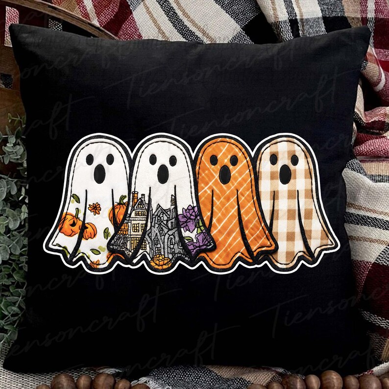 Preppy Patchwork Ghost PNG, Halloween Vintage Quilt Ghost Sublimation ...