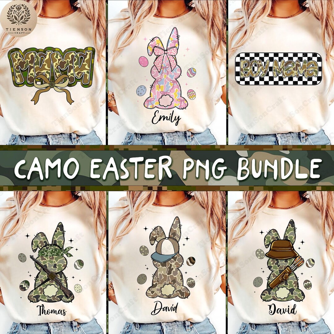 BUNDLE Easter Camouflage Png, Boy Bunny With Hat Png, Retro Easter Png ...