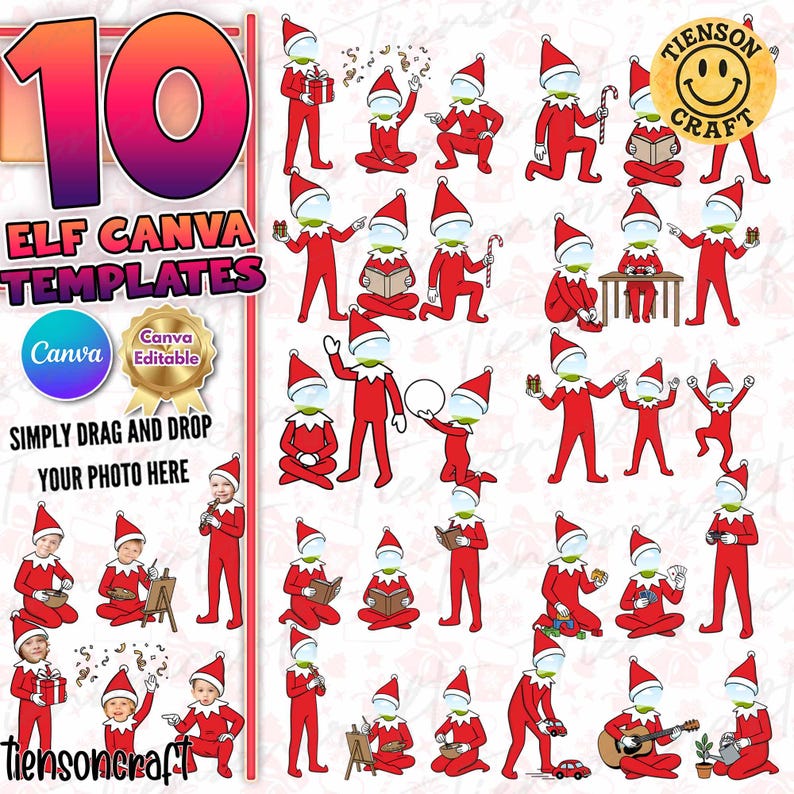 10 Christmas Elf Canva Photo Frames Png Bundle, Elf Png, Add Your Photo ...