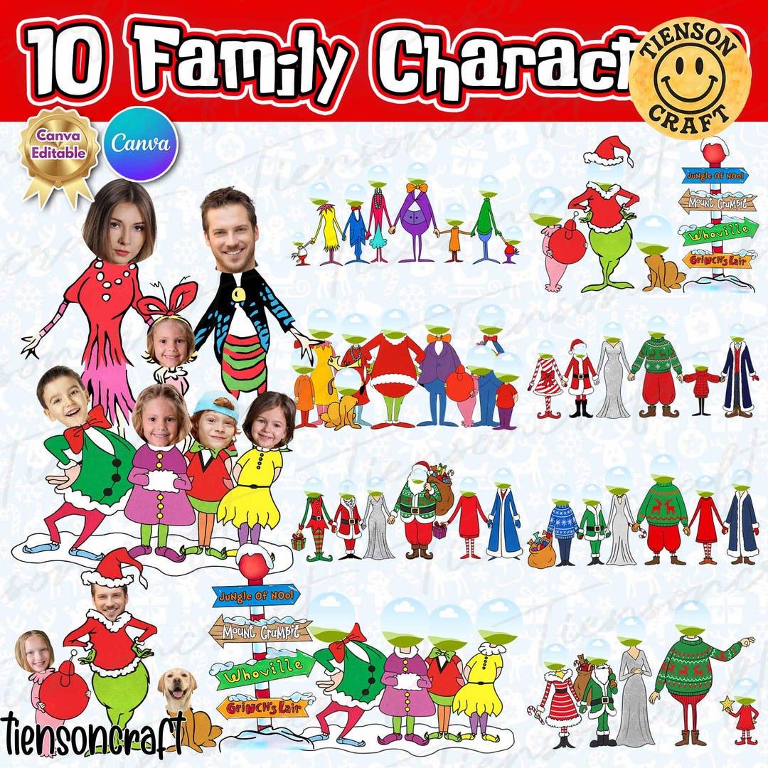 10+ Personalized Green Family Characters Png Bundle, Add Your Face Png ...
