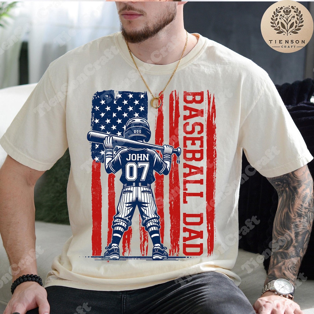 Custom Baseball Dad Flag Png, Baseball Dad Shirt With Kids Name ...