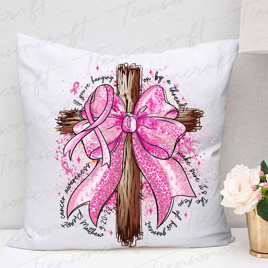 Preppy Jesus Pink Bow Cross Breast Cancer, Breast Cancer Faux Glitter ...
