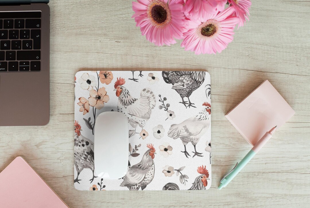 Chic Chicken Mouse Pad, Farmhouse Decor Mouse Mat, Rustic Office ...