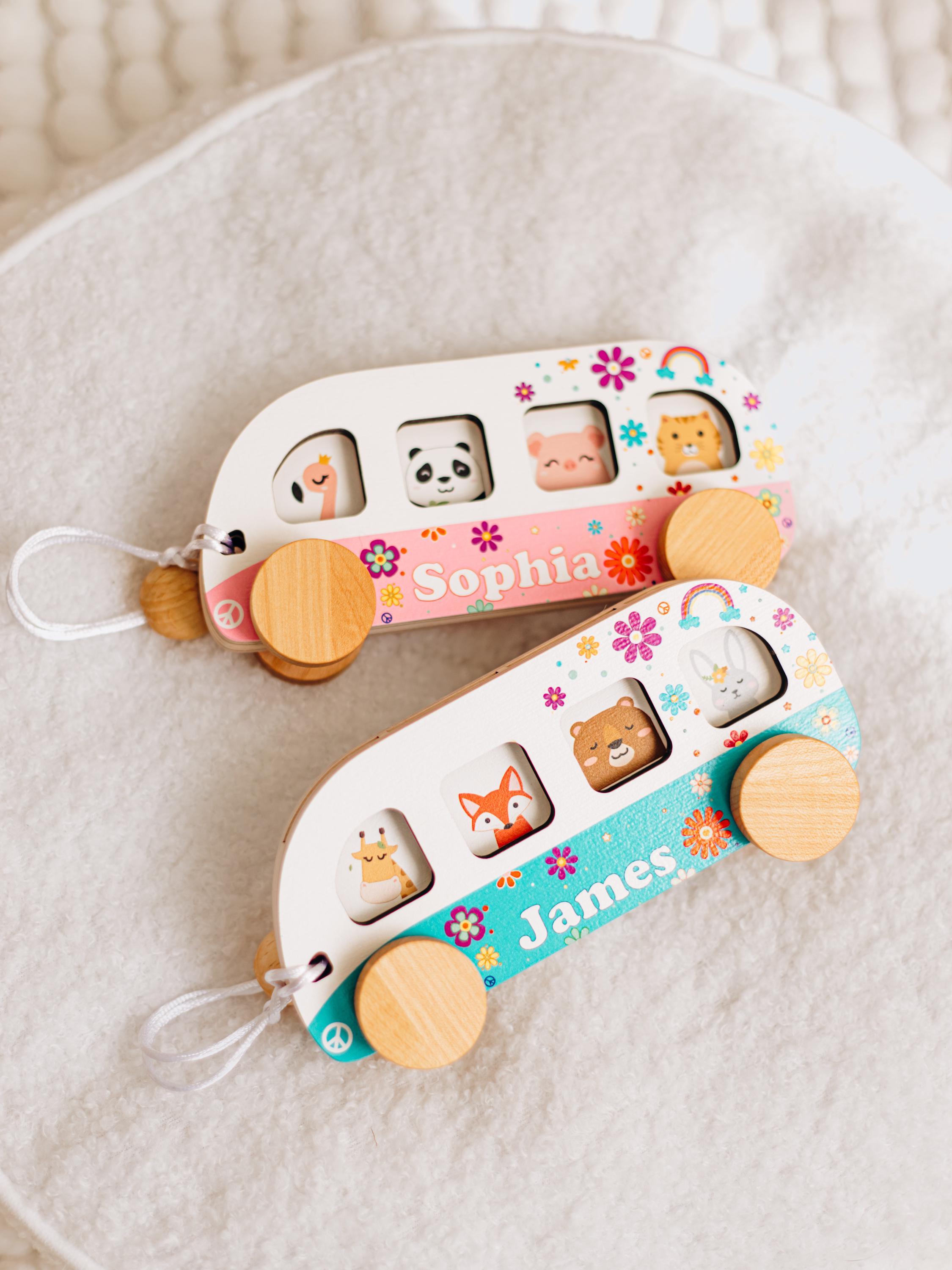 Wooden Small Pull Toy Bus With Animals Choice - 1st Birthday ...