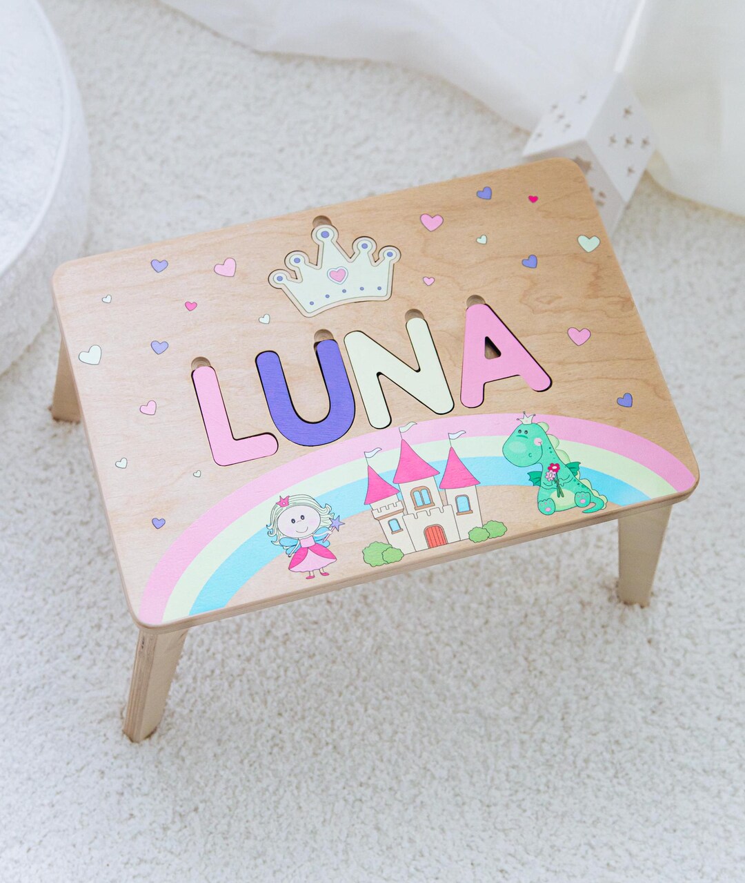 Nursery Decor Toddler Table Personalized Stool Wooden Name Puzzle Stool ...
