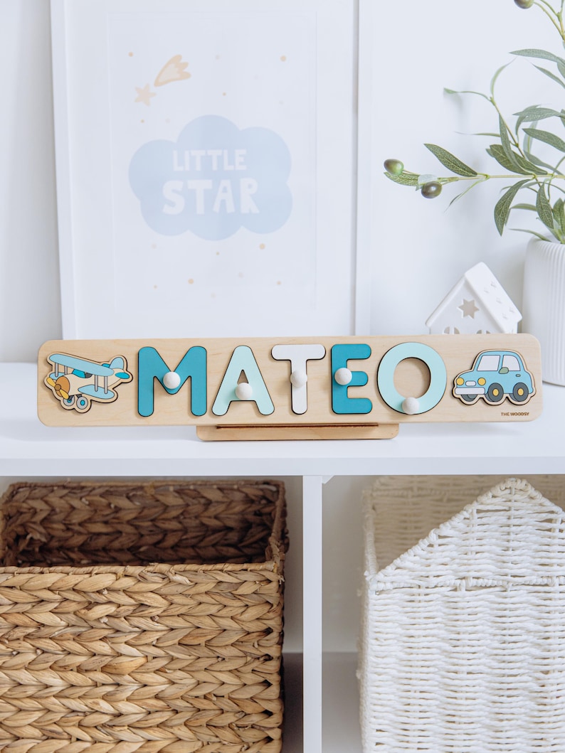 Baby Boy Name Puzzle With Car and Plane. 1-st Birthday Gift ...