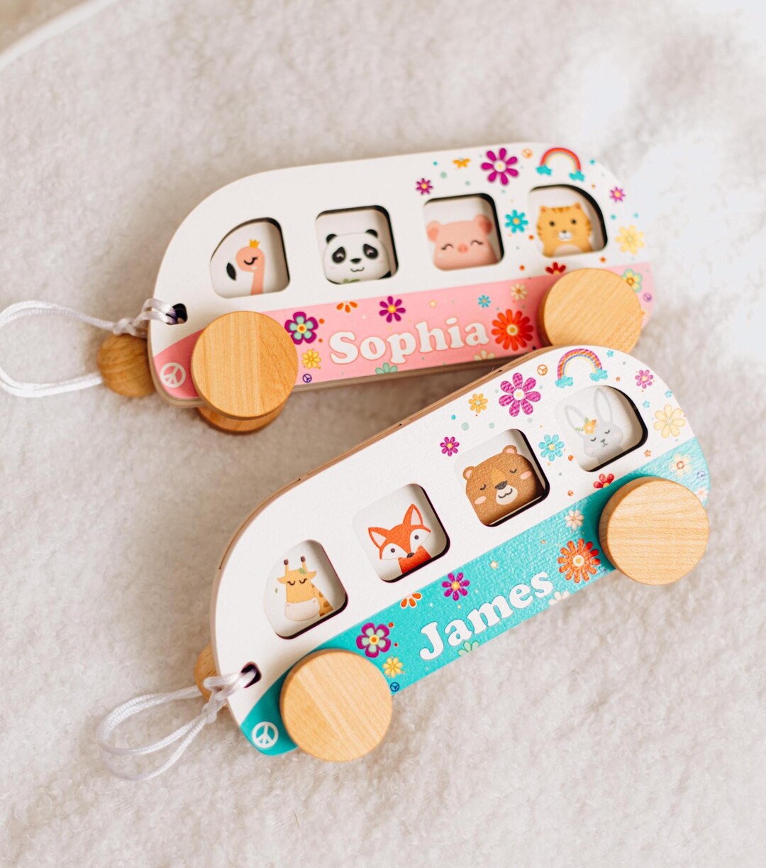 Colorful Wooden Bus. Name Toy Car. Cute Toy for Toddlers. Charming ...