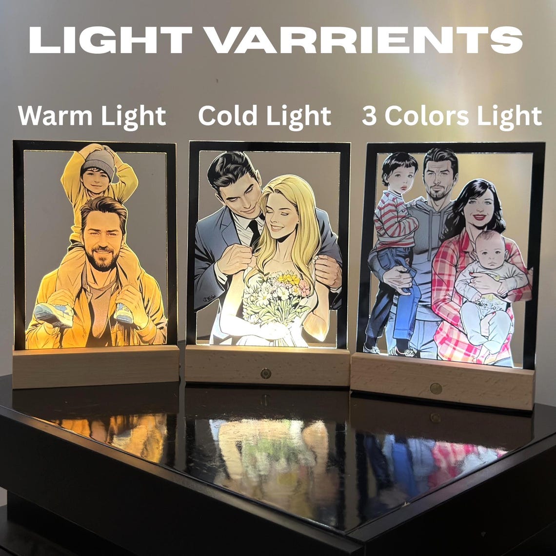Custom Pixar Style Family Portrait LED Frame, Personalized Photo Lamp ...