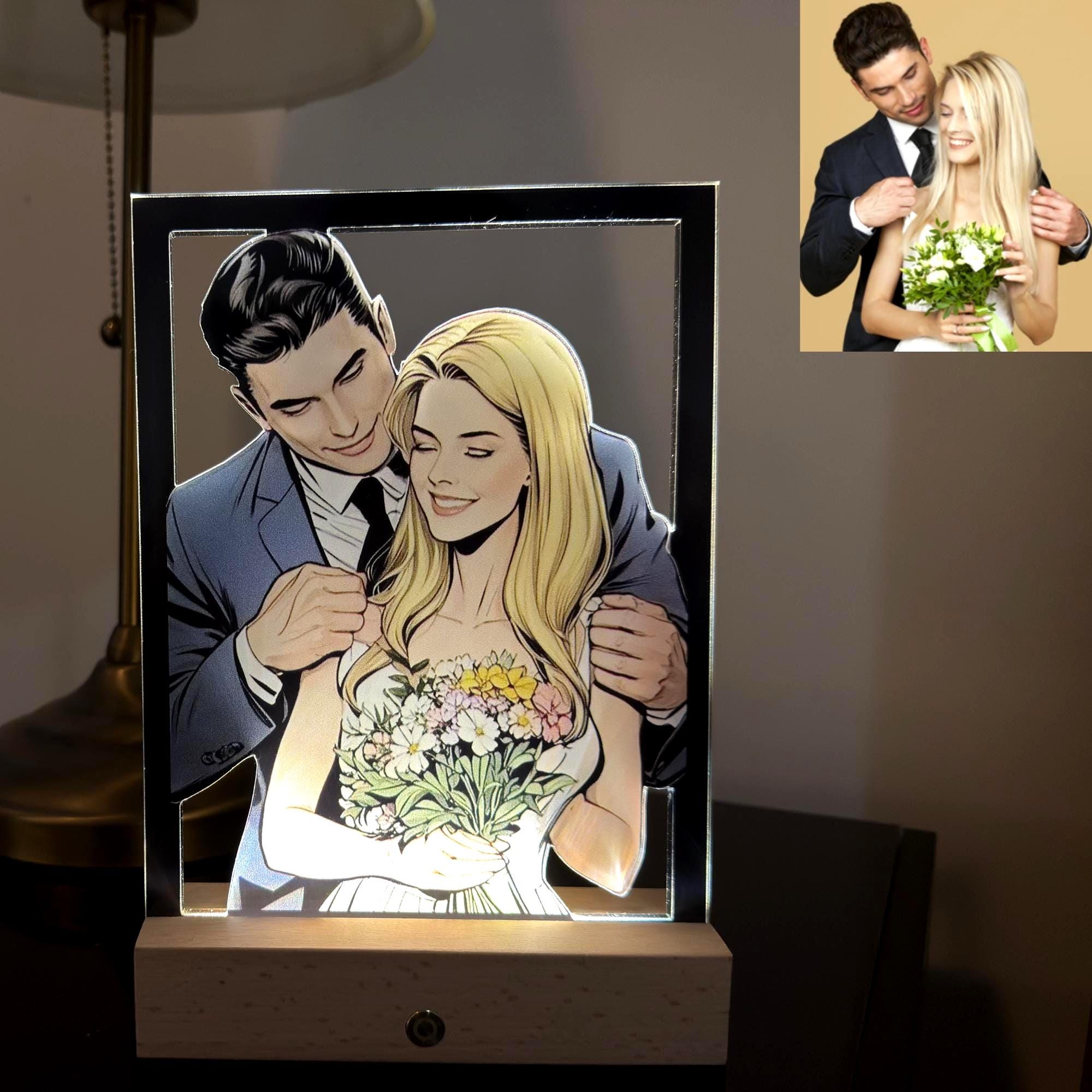 Custom Pixar Style Family Portrait LED Frame, Personalized Photo Lamp ...