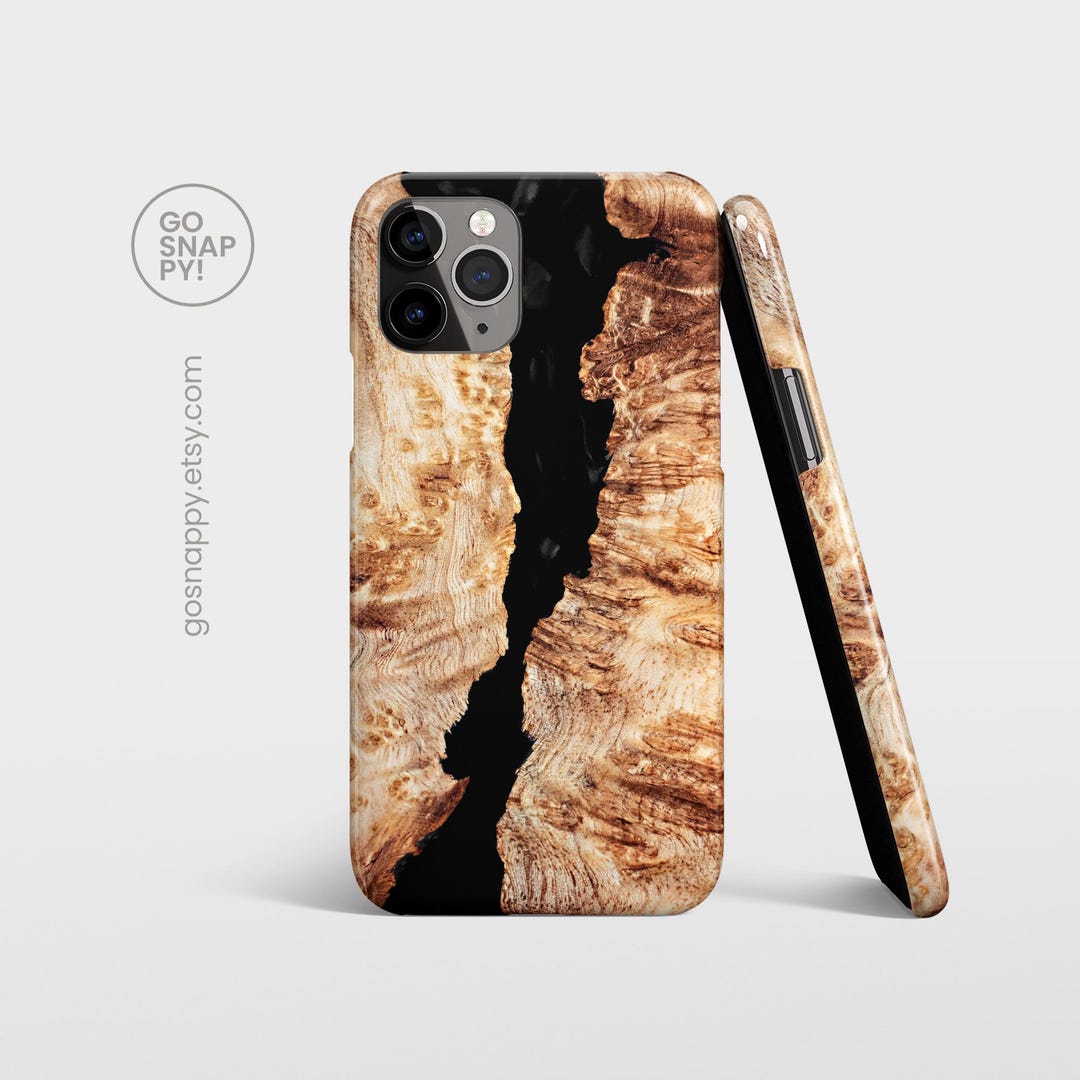 WOOD RESIN Case for iPhone 16 15 14 13 12 • Woodgrain Print Art Galaxy ...