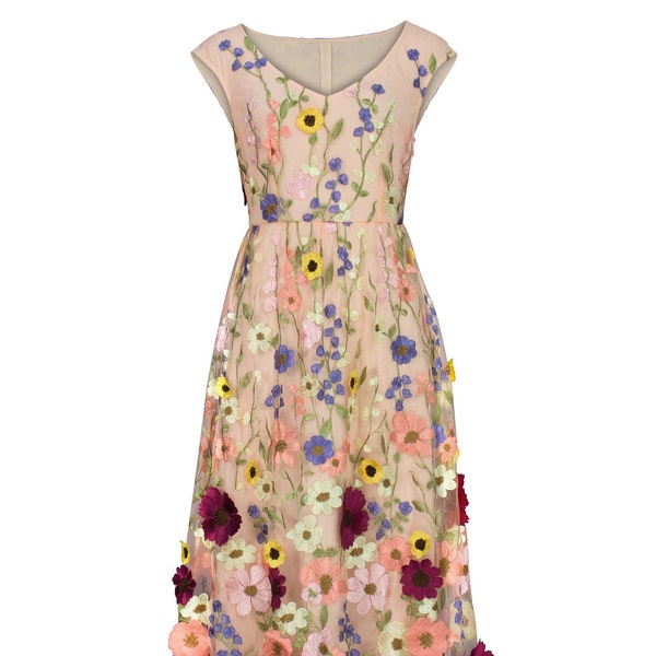 Floral Applique 3d Dress Etsy