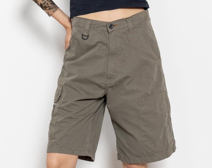 GREEN CARGO SHORTS Baggy Vintage Long Cotton Y2K Skater / 39 Inch Hips ...