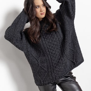 Irish Wool Inis Crafts GREY WOOL CABLE Knit Cropped Oversize Jumper ...