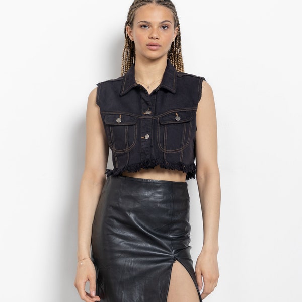 Black Cropped Vest - Etsy