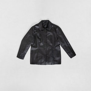 BLACK LEATHER TRENCH Midi Jacket Vintage Oversize Boxy Collared ...