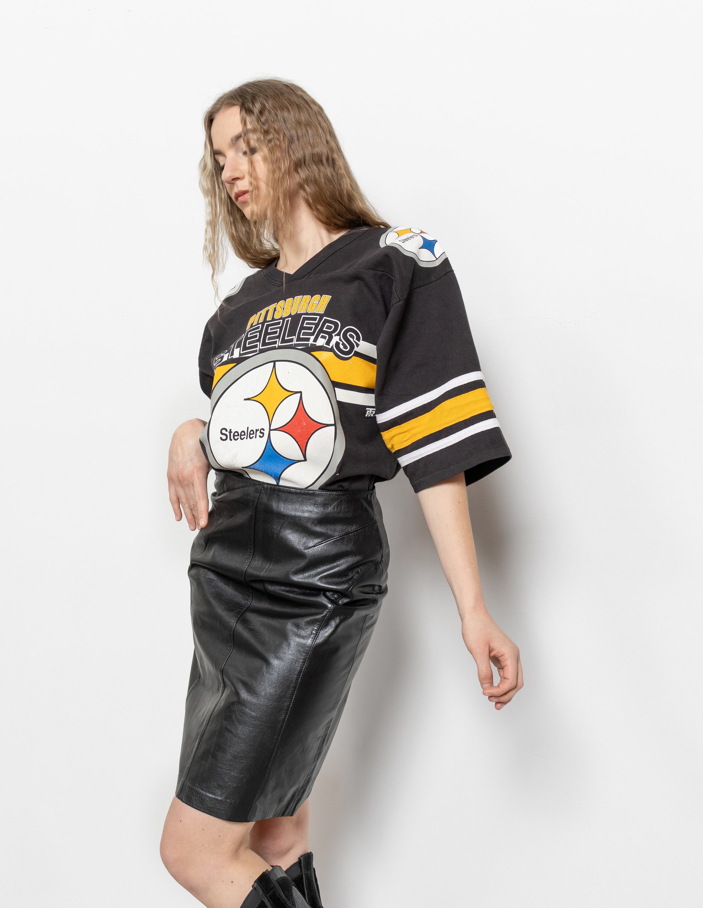 LEATHER MINI SKIRT Vintage Black Mid Rise Women 90's / 35.5 Inch Hips ...