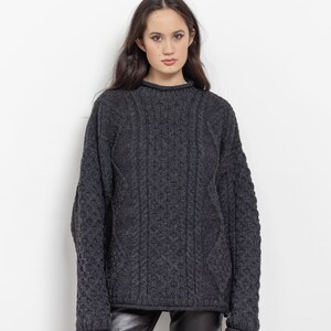 Irish Wool Inis Crafts GREY WOOL CABLE Knit Cropped Oversize Jumper ...