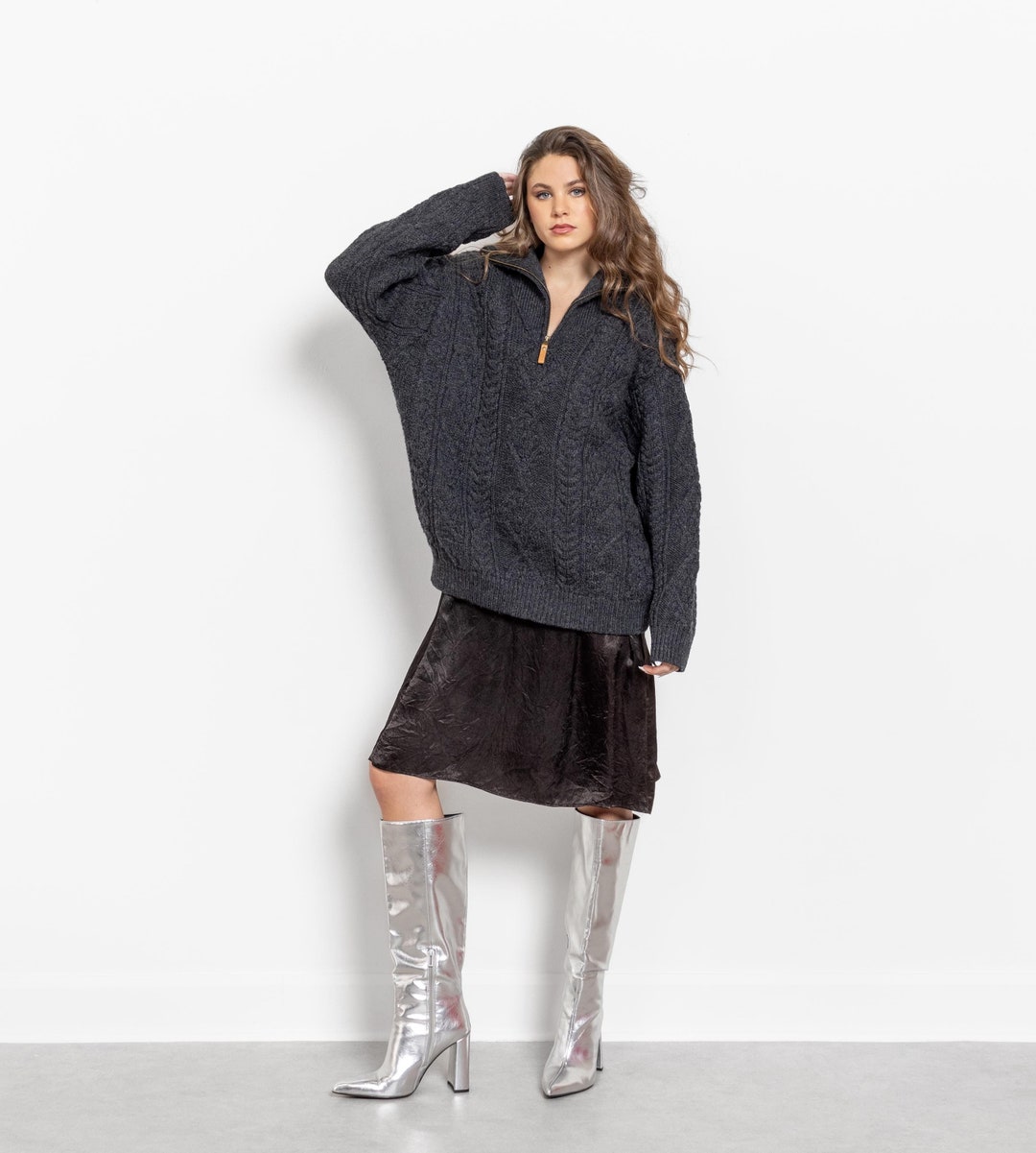 IRISH WOOL CABLE Chunky Knit Fall Winter Sweater Vintage Oversize ...