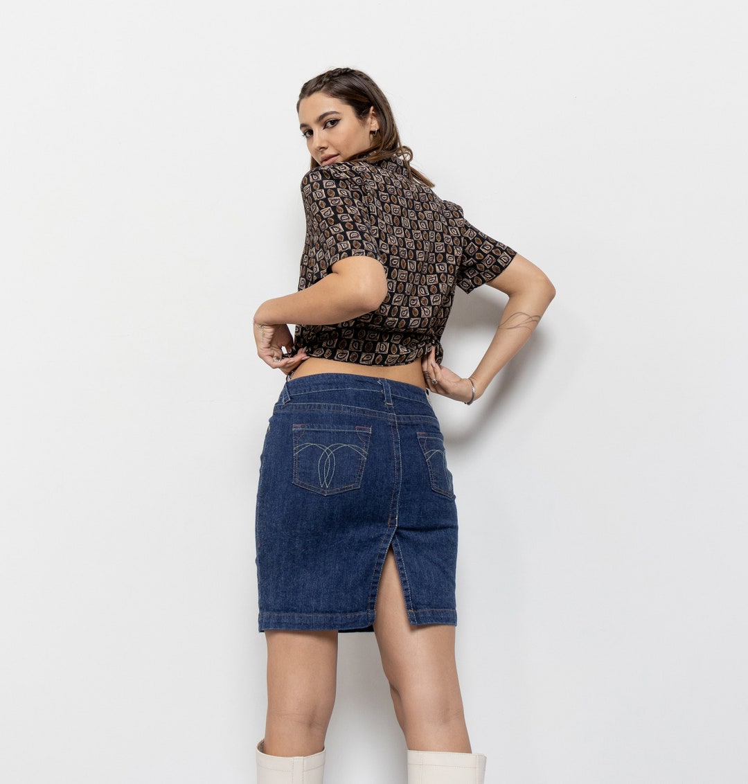 LOW RISE DENIM Skirt Vintage Stretchy 90's / 39 Inch Hips - Etsy