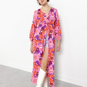 PINK FLORAL 70'S MAXI Gossard Artemis Dress House Coat Festival Shirt ...