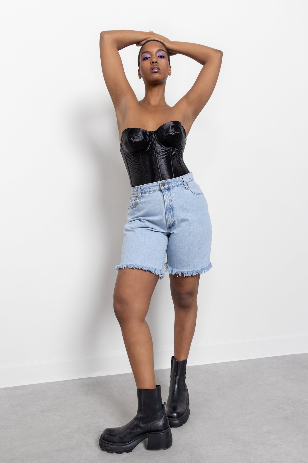 550 CUT OFF SHORTS Longline Festival Frayed Hem Vintage High Waist ...