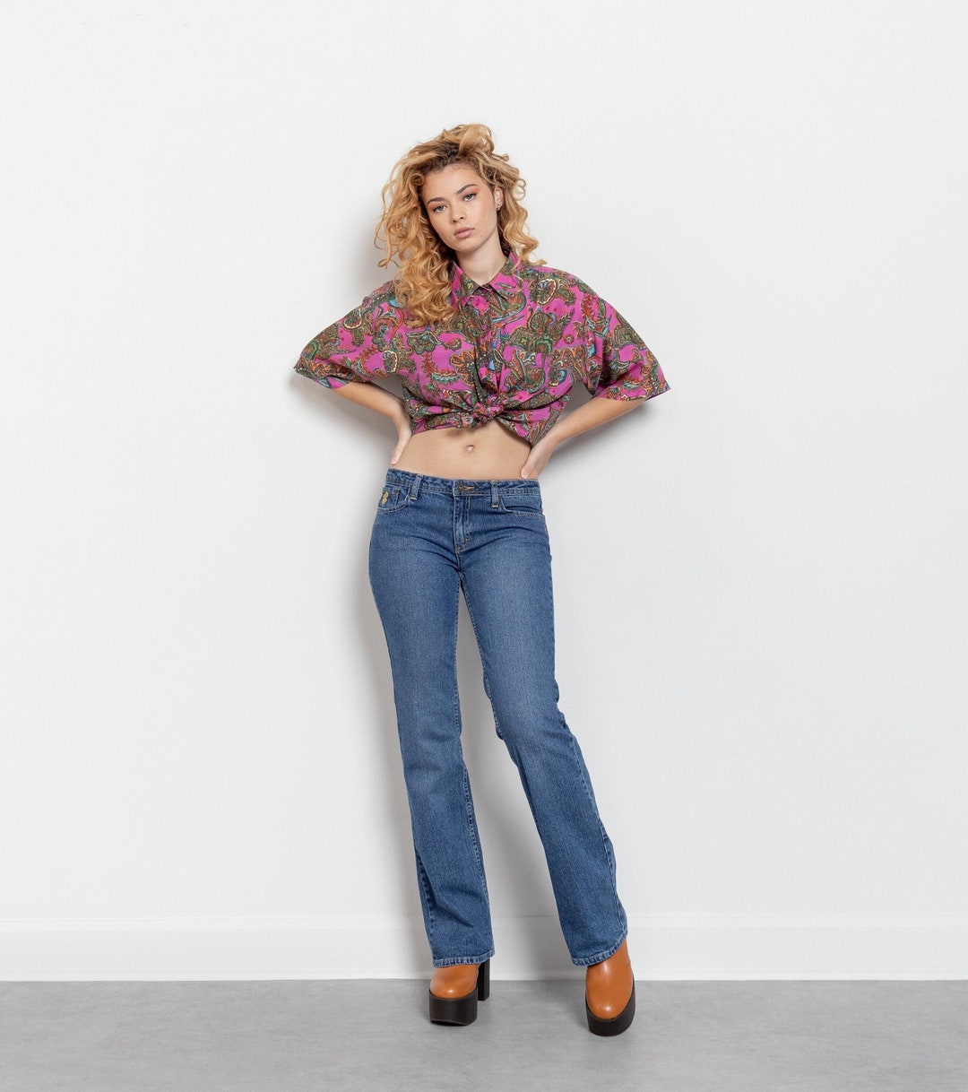 LOW RISE Y2K WIDE Leg Vintage Roca Wear Faded Jeans Denim Women / 38 39 ...