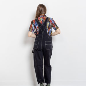 BLACK DENIM OVERALLS White Stitching Vintage Baggy Workwear Dungarees ...