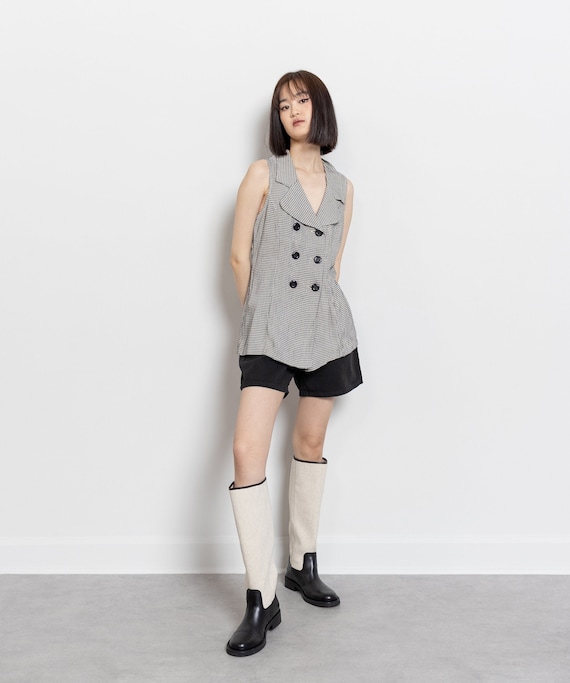 gingham collared vest button - Gem