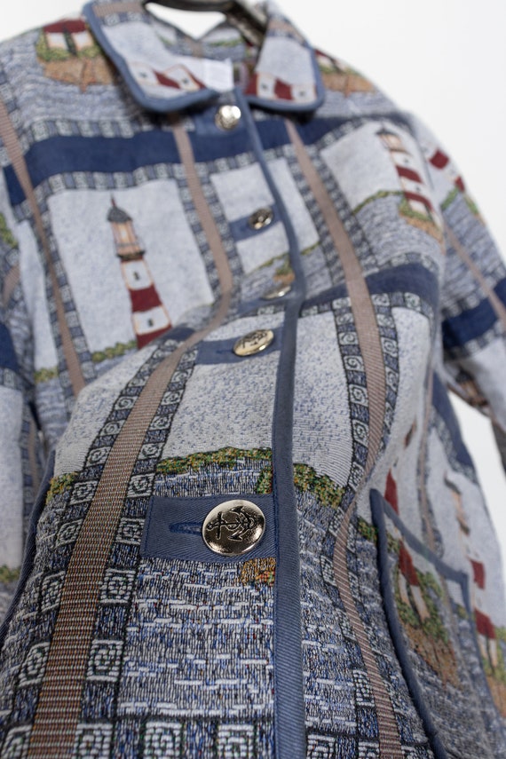 WOVEN JACKET LIGHTHOUSES Vintage Cotton Tapestry Coat… - Gem