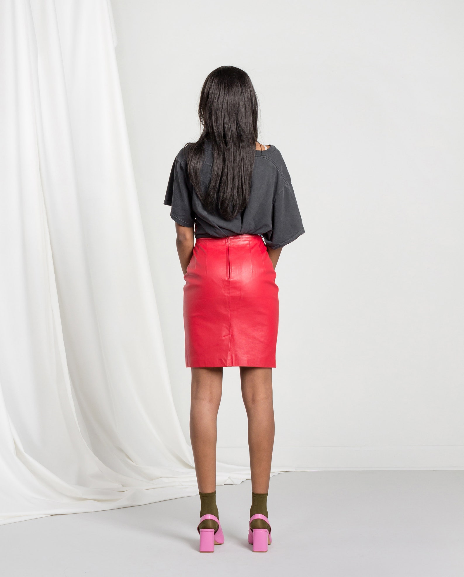 Red Leather Skirt High Waist Vintage 26 Inch Waist Size 3 Etsy