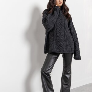 Irish Wool Inis Crafts GREY WOOL CABLE Knit Cropped Oversize Jumper ...