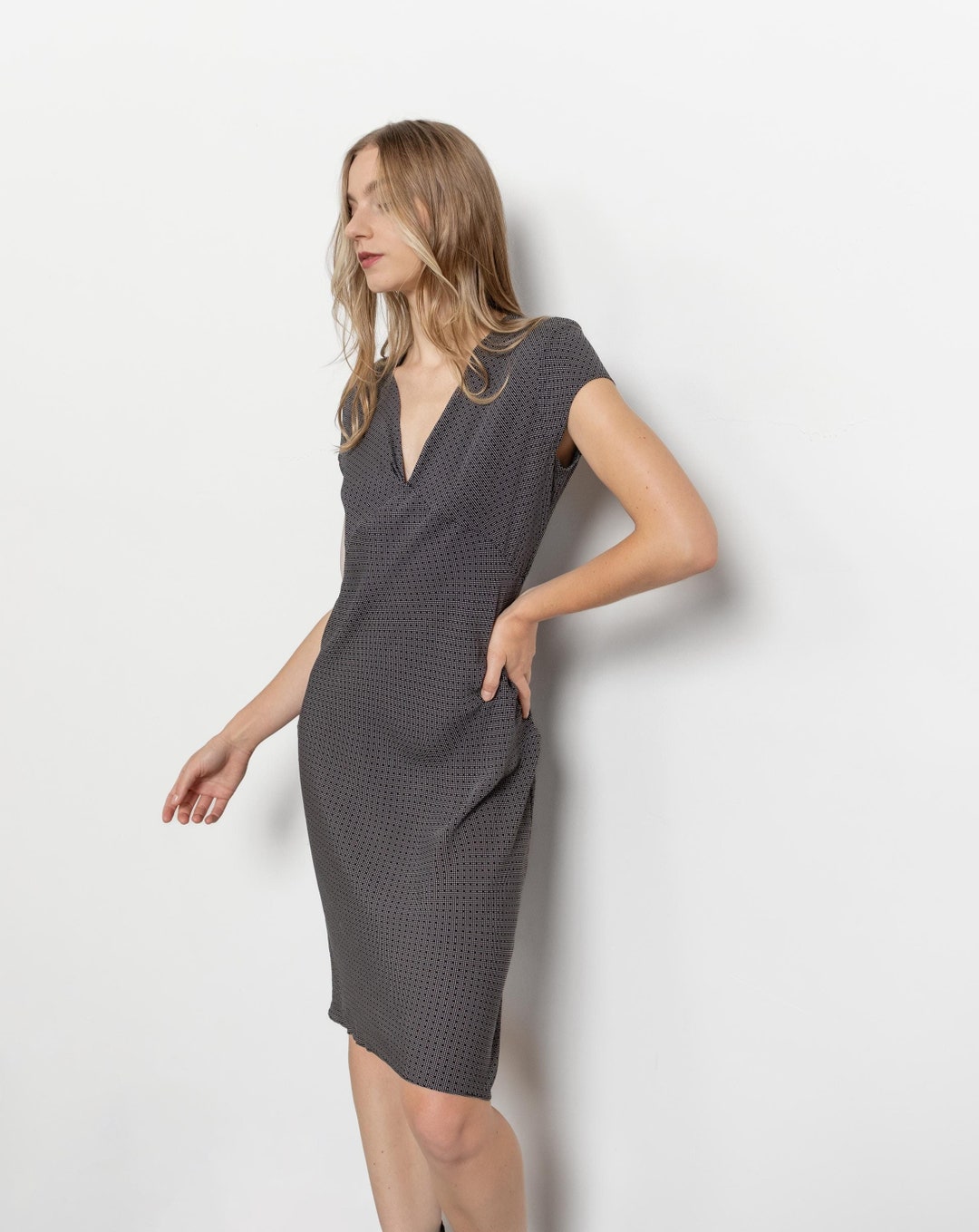 BLACK DOTTED RESS Midi Vintage Bias Cut Silk Preppy Classic / Small ...