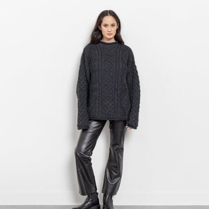 Irish Wool Inis Crafts GREY WOOL CABLE Knit Cropped Oversize Jumper ...