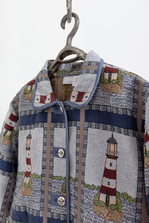 WOVEN JACKET LIGHTHOUSES Vintage Cotton Tapestry Coat… - Gem