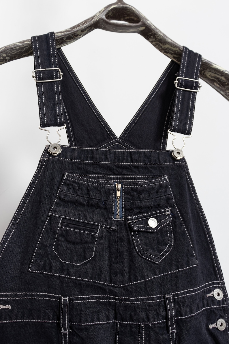 BLACK DENIM OVERALLS White Stitching Vintage Baggy Workwear - Etsy