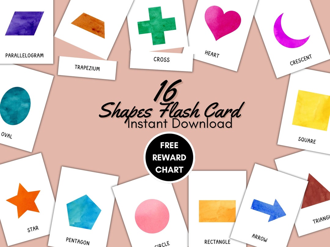 16 Rainbow Shapes Flash Cards, Digital Download Montessori Flashcards ...