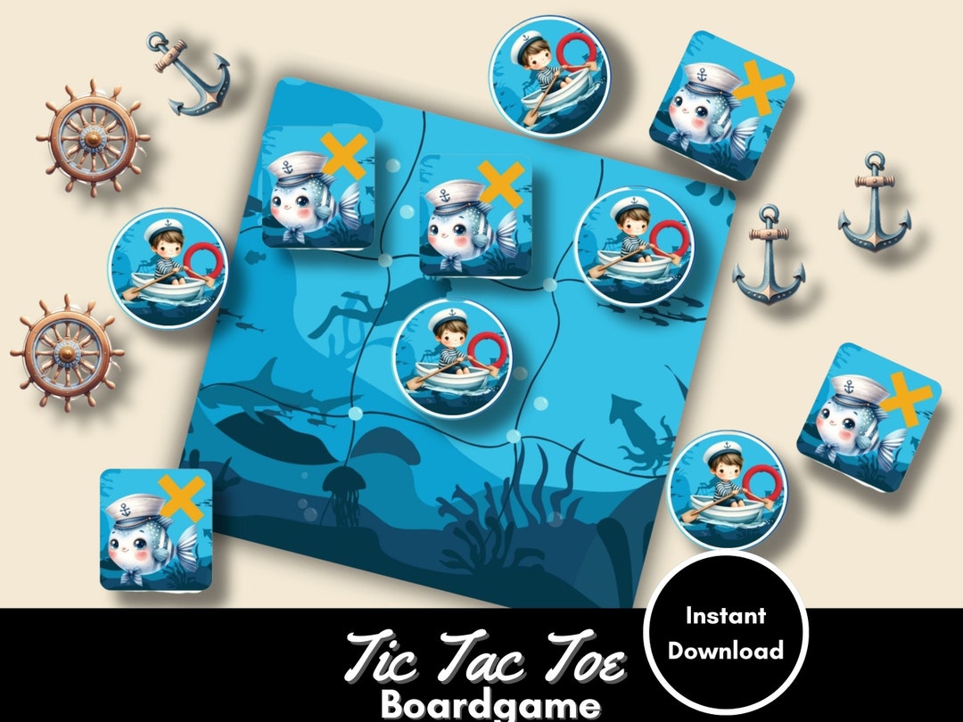 Fishermen Vs Fish Tic Tac Toe Printable Game, Engaging Board Motor ...