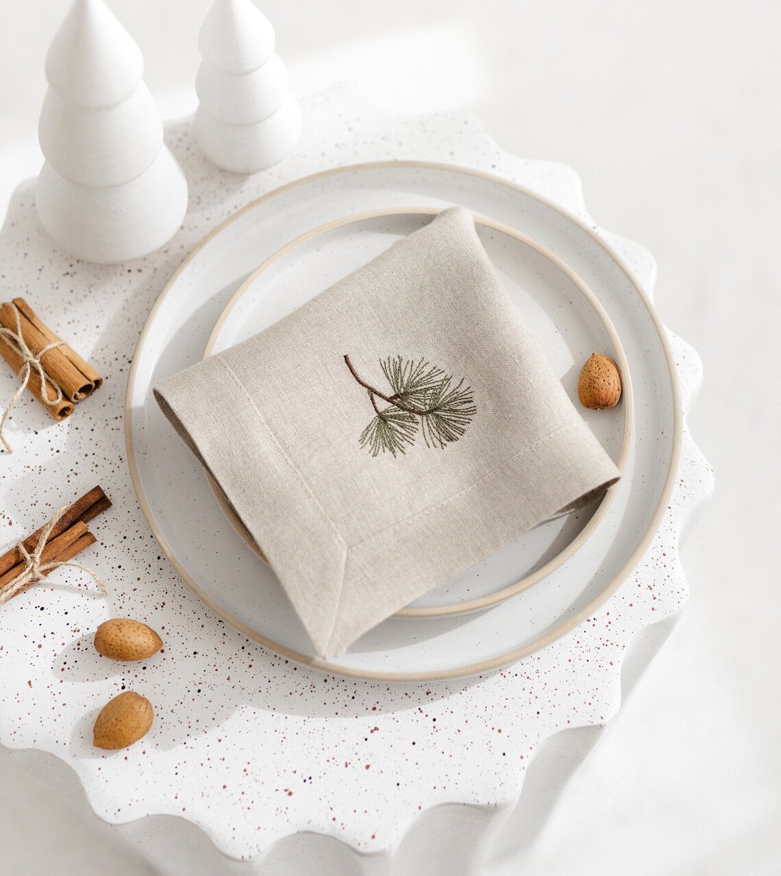 Winter Theme Napkin With Pine Tree Embroidery, Table Linen for ...