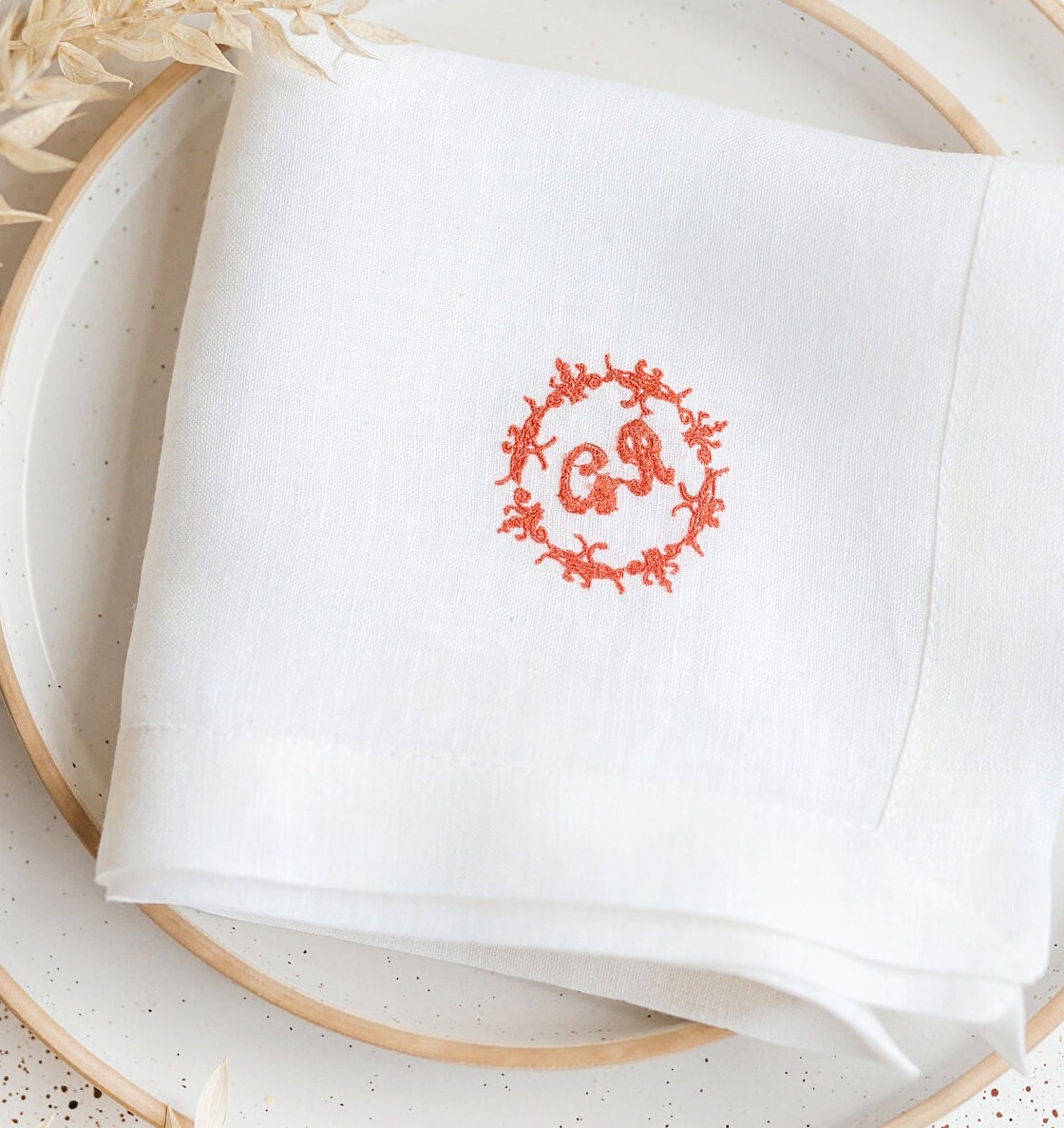Monogrammed Handkerchief With Name Initials, Personalised White Linen ...