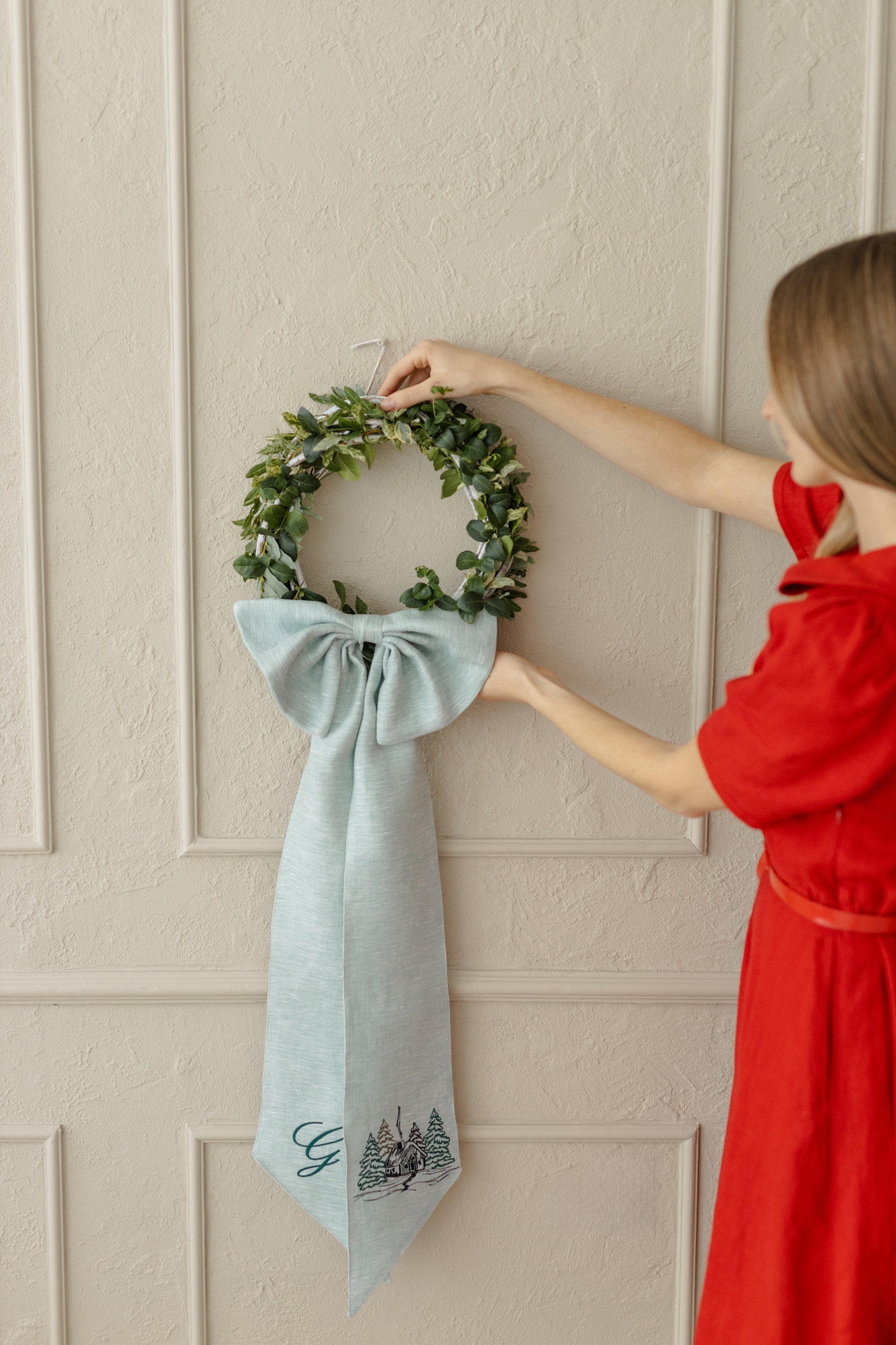 Personalized Christmas Bow for Wreath Tree Decoration, Embroidered ...