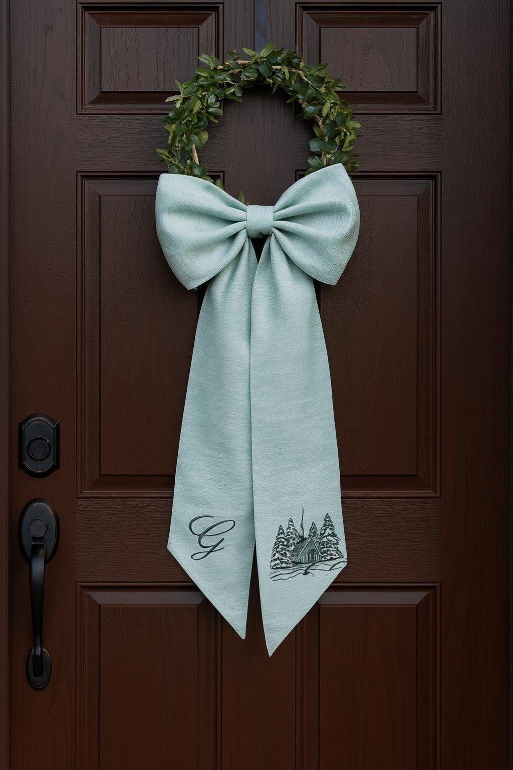 Personalized Christmas Bow for Wreath Tree Decoration, Embroidered ...