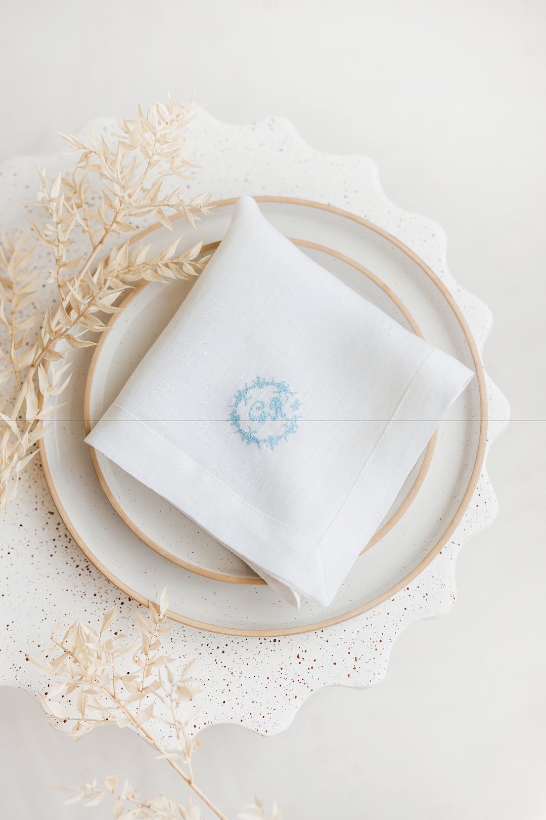 Monogrammed Handkerchief With Name Initials, Personalised White Linen ...